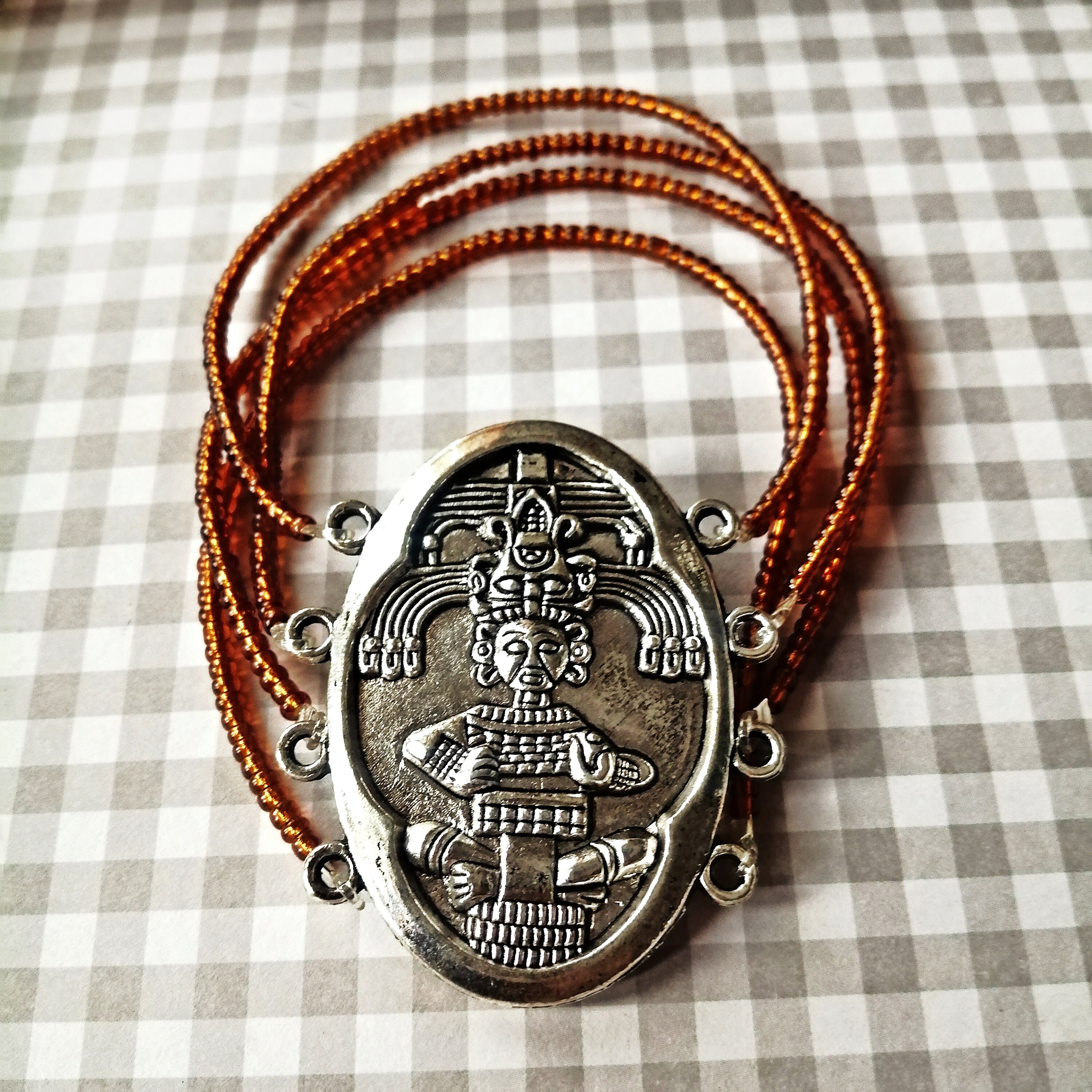 Mayan Big Silver Charm Seed Beads Stacking Bracelets Browns - Etsy