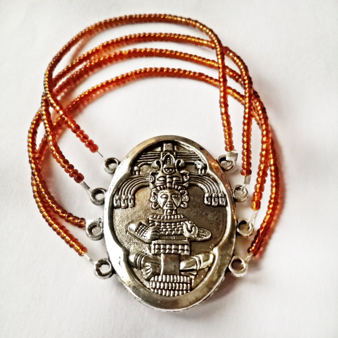 Mayan Big Silver Charm Seed Beads Stacking Bracelets Browns - Etsy