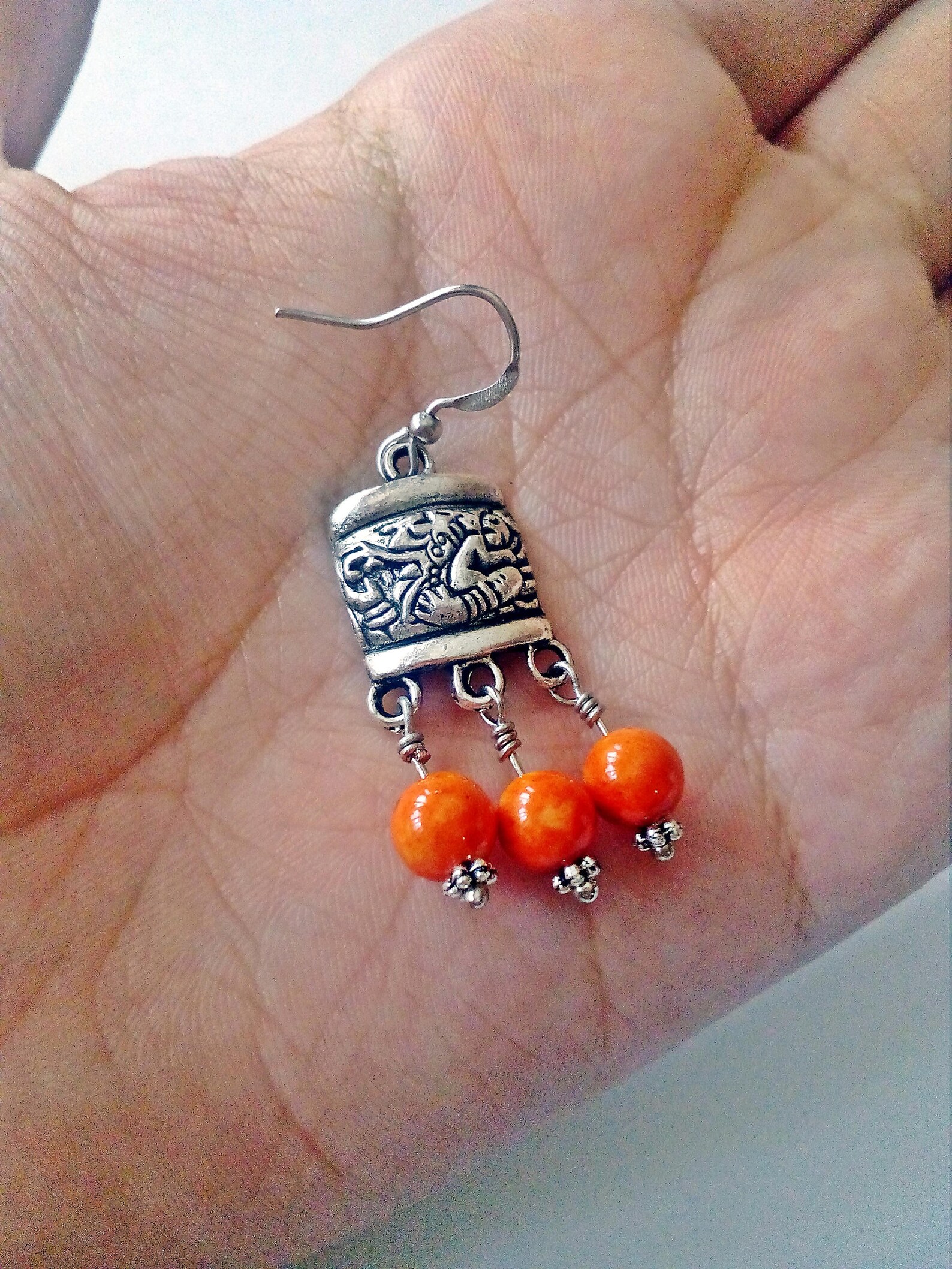 Orange Mayan Earrings Orange Jewelry Orange Native Jewelry - Etsy