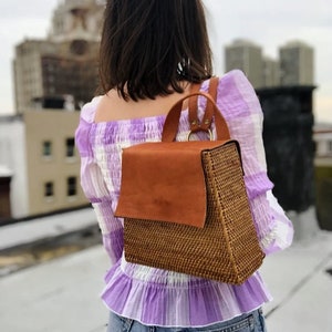 Bali Rattan & Eco Leather Mini Backpack Handbag | Etsy