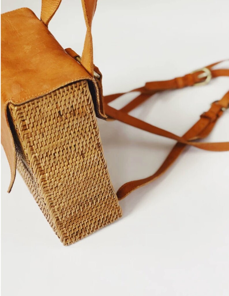 Bali Rattan & Eco Leather Mini Backpack Handbag | Etsy