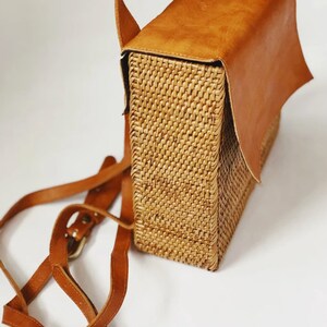 Bali Rattan & Eco Leather Mini Backpack Handbag | Etsy