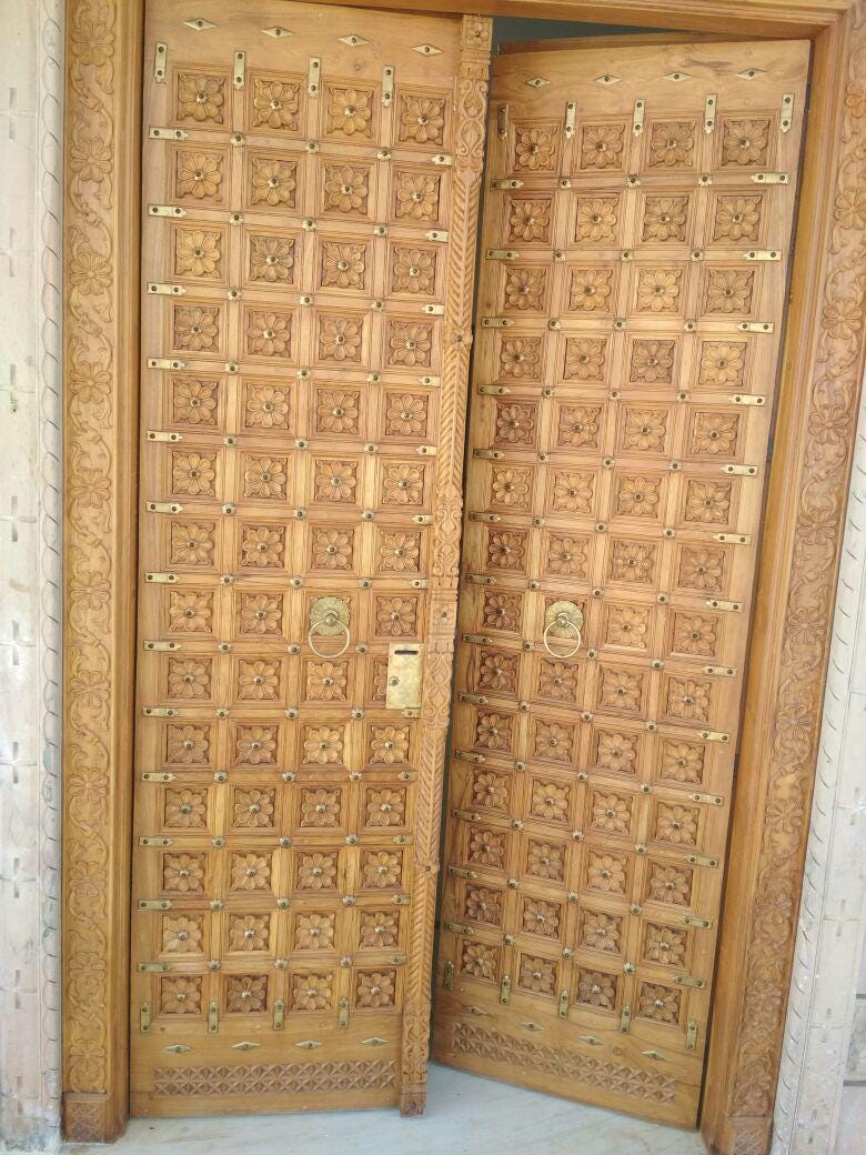 Indian Door Teak Wood Handmade Hand Carved Brass Decorative Use for ...