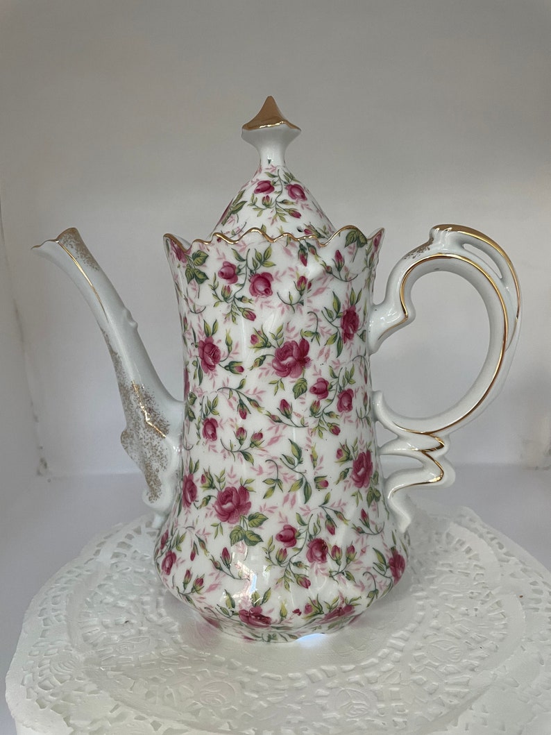 Lefton Chintz Tea Pot Pink Roses. - Etsy