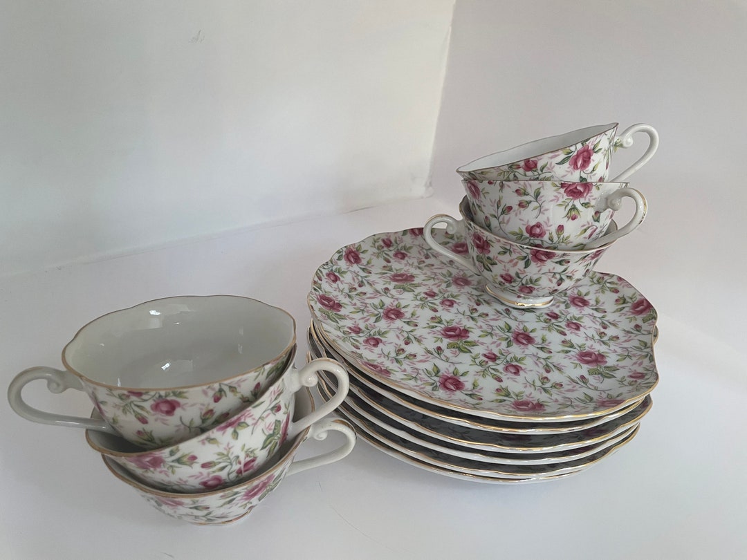 Lefton Chintz Snack Plates and Tea Cups. - Etsy