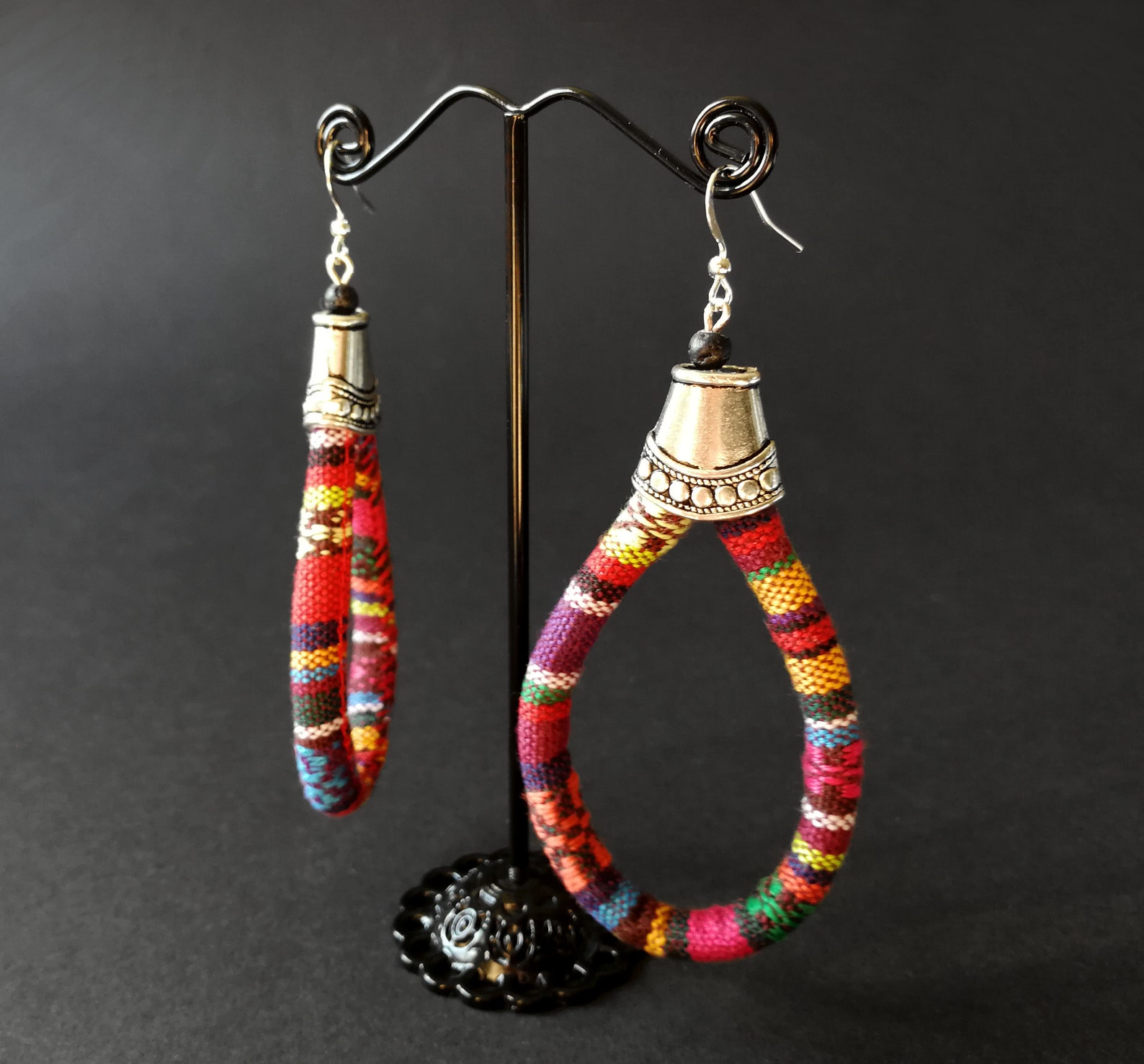 Ethnic Earrings in Peruvian Fabric and Tibetan Silver 2 | Etsy