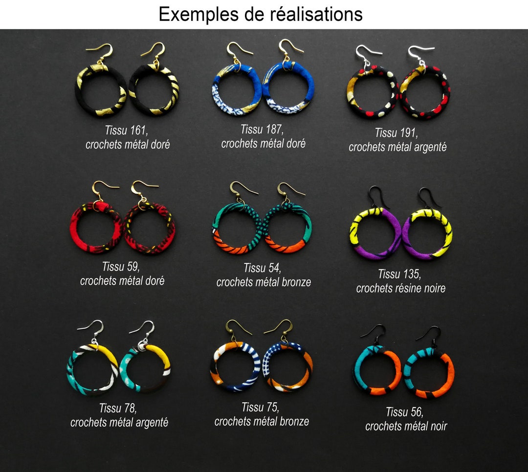 Wax Hook Hoop Earrings 3cm Diameter Fabric of Your Choice 925 Solid ...