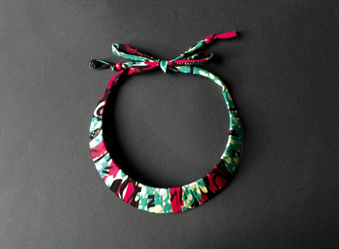 Bib Necklace 3cm in Wax fabric 52, Adjustable Length ties to Tie Unique ...