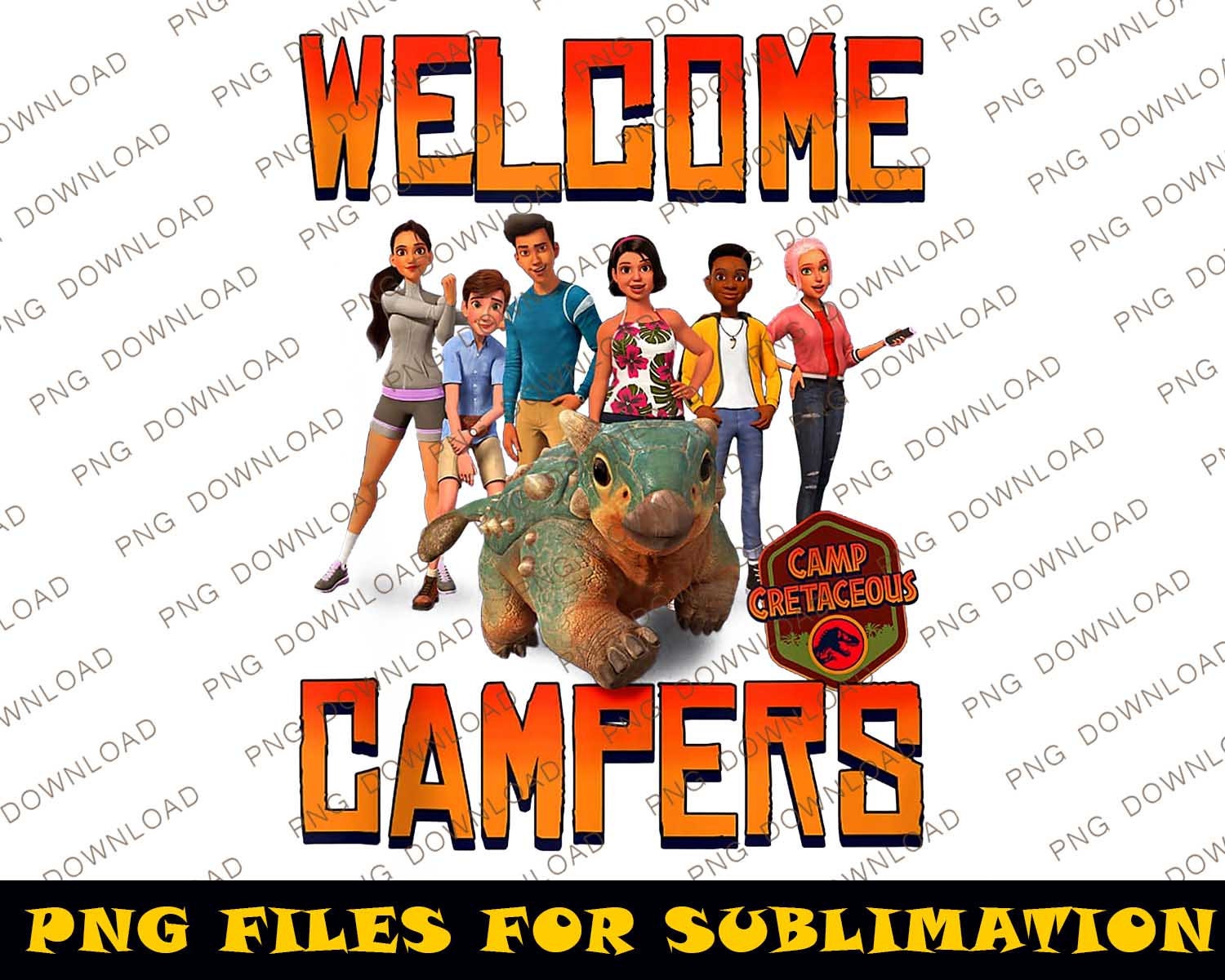Jurassic World Camp Cretaceous Welcome Campers Group Bathroom Print ...