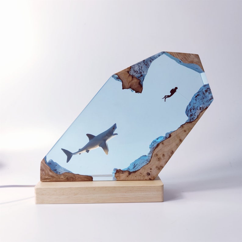 Great White Shark Divers Night Light Lamp Artisan Resin Wood - Etsy