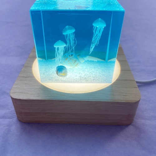Resin Art Epoxy Cube Night Light Ocean Creature Paperweight | Etsy