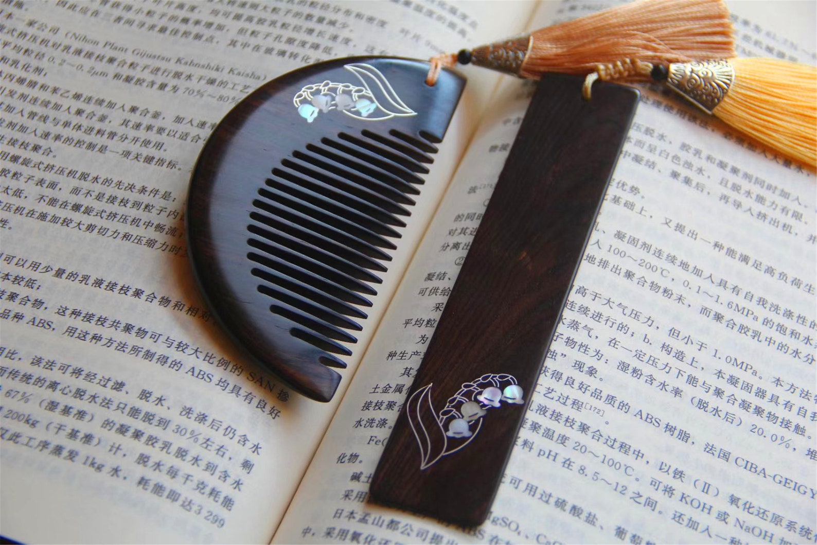 Black Wood Comb Silver Thread Comb Black Wooden Bookmarks - Etsy