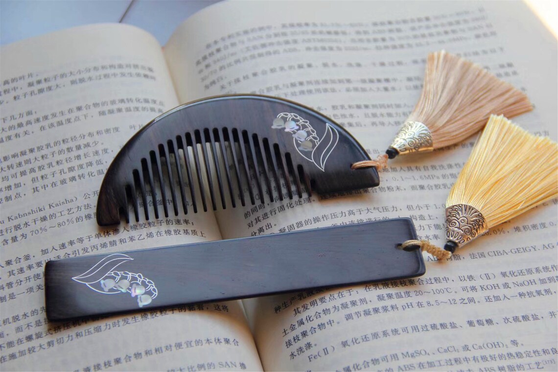 Black Wood Comb Silver Thread Comb Black Wooden Bookmarks - Etsy