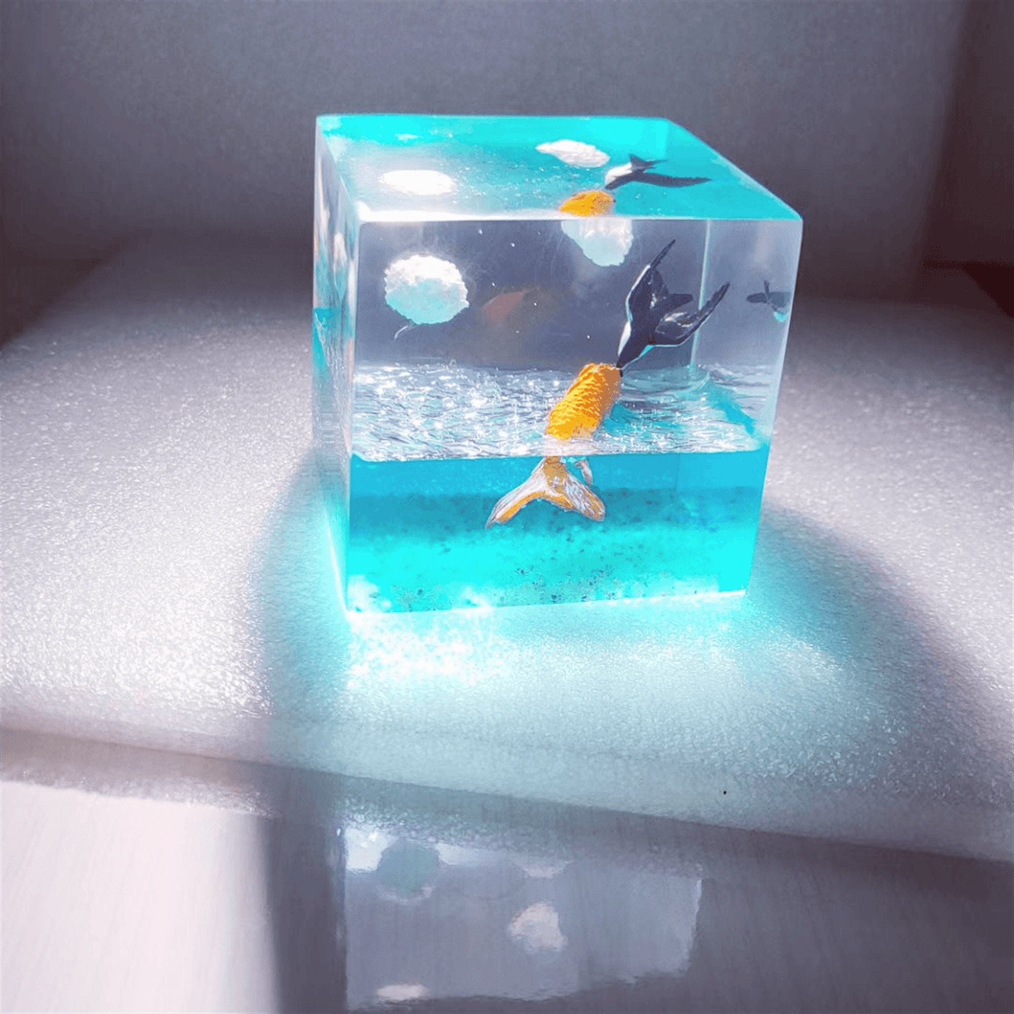 Swallow & Fish Night Light Lamp Artisan Epoxy Resin Lamp USB - Etsy