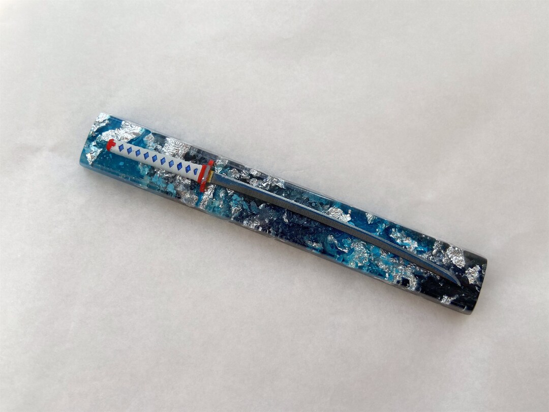 Black Blue Katana Space Bar Keycap, Silver Foil Keycap, Japanese Anime ...