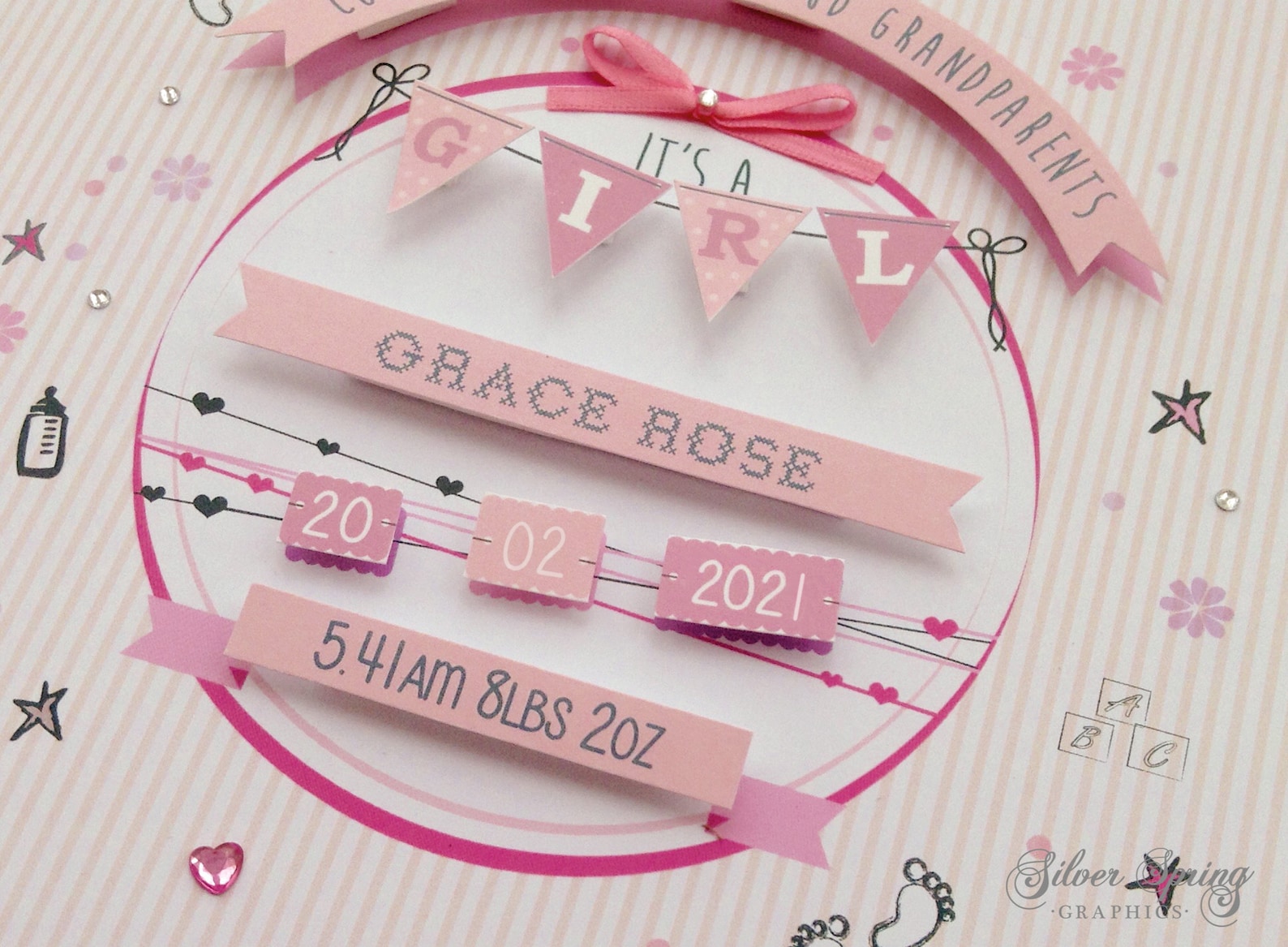 Personalised Baby Girl Large Card, Baby Girl, Grandparent Birth Card ...