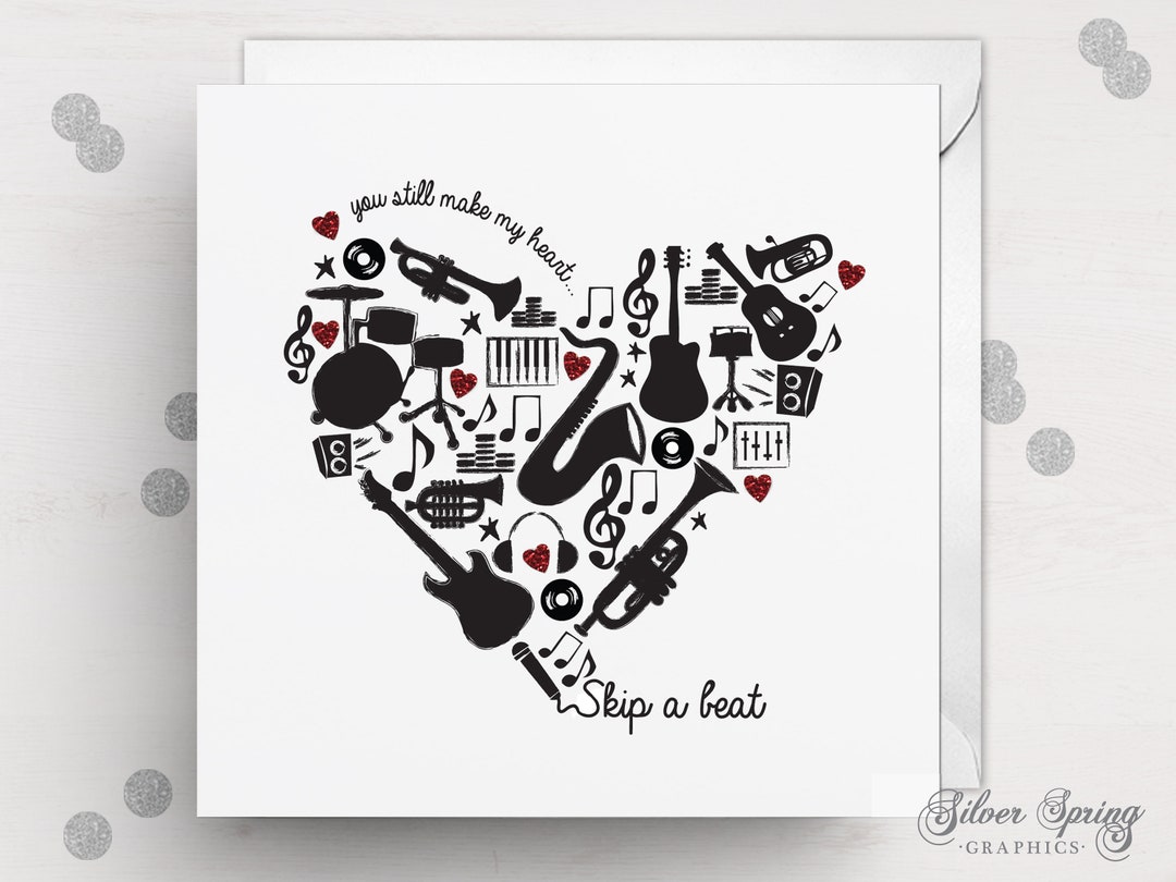 Music Themed Anniversary Card, Valentine's Day Card, Heart Card, Couple ...