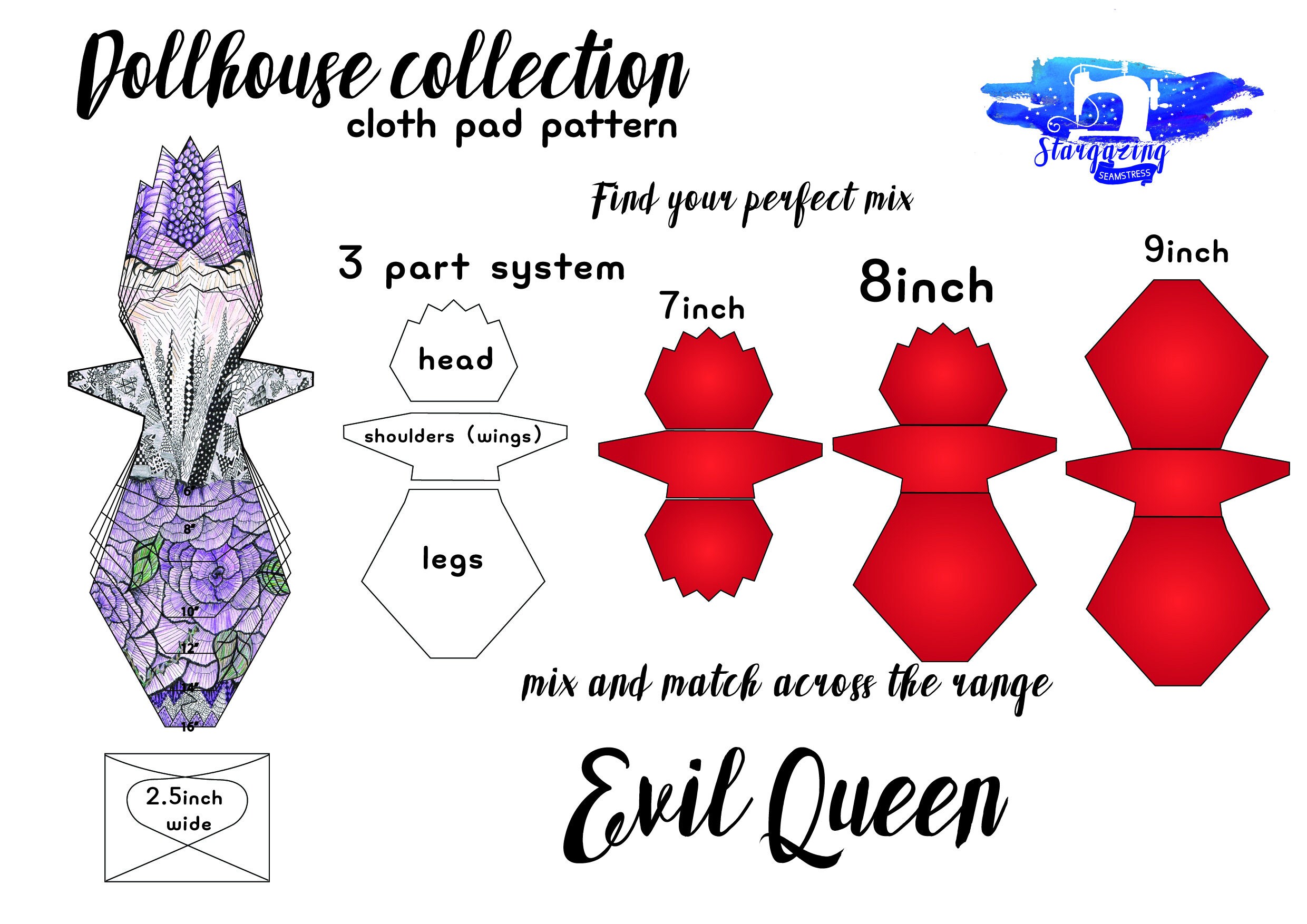 Cloth Pad Pattern, PDF Pattern for Cloth Pad, 8inch Evil Queen, Cloth ...