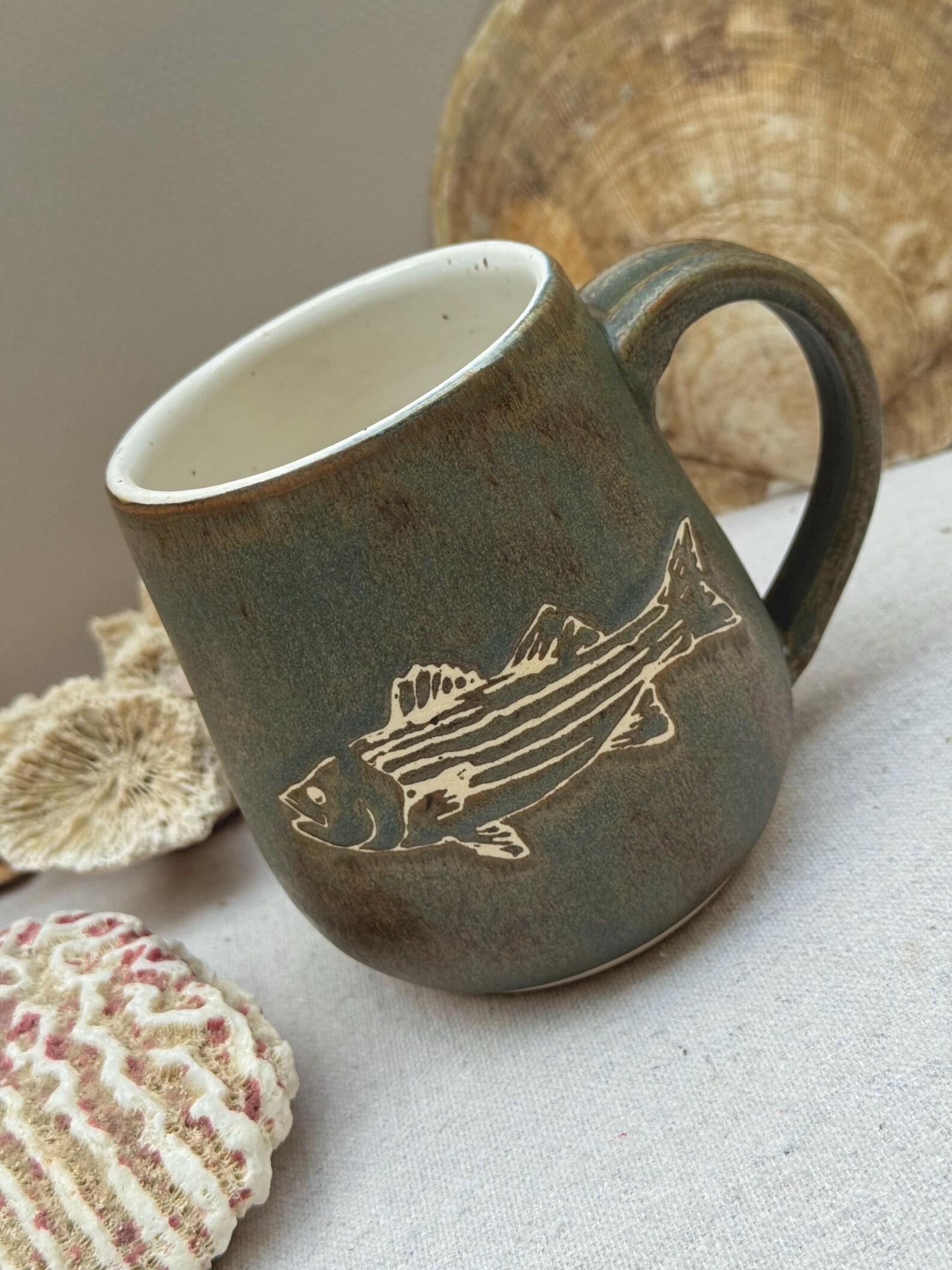 14oz Handmade Ceramic Striped Sea Bass Mug - Etsy