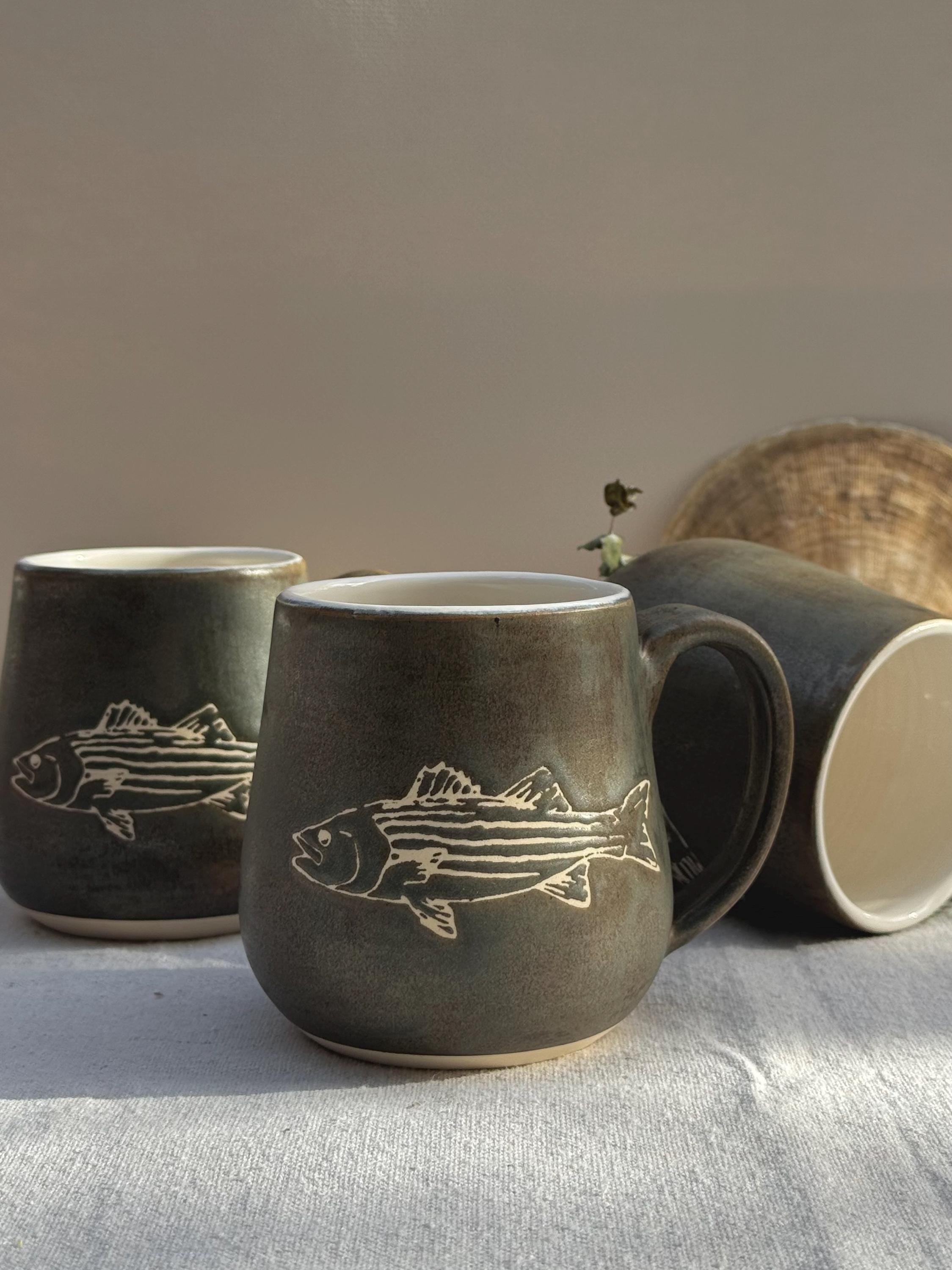 14oz Handmade Ceramic Striped Sea Bass Mug - Etsy