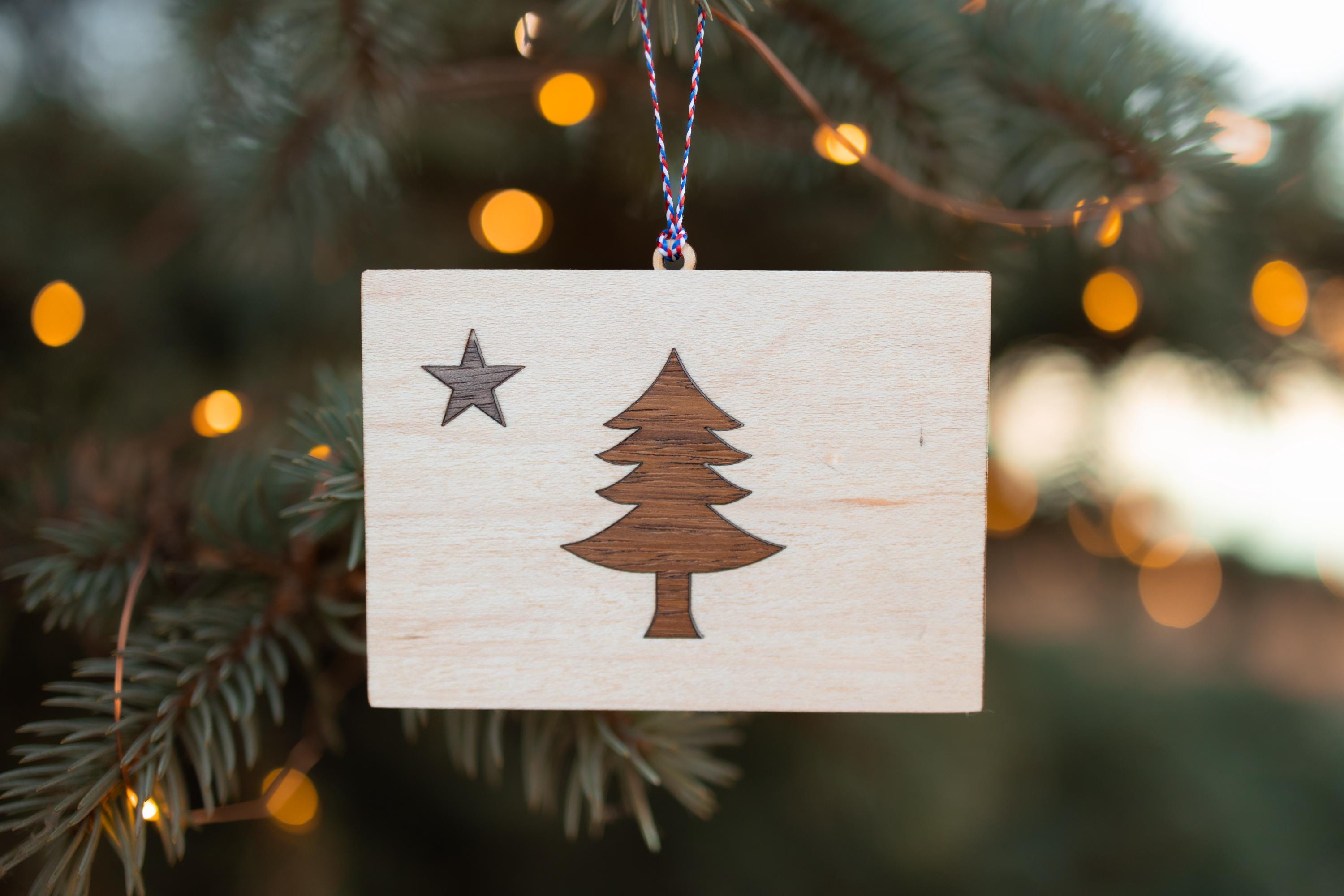 Maine "lone Pine" Flag Laser-cut Wooden Christmas Ornament. - Etsy