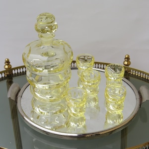 Moser Art Deco Yellow Crystal Glass Decanter Set, Czech Bohemian ...
