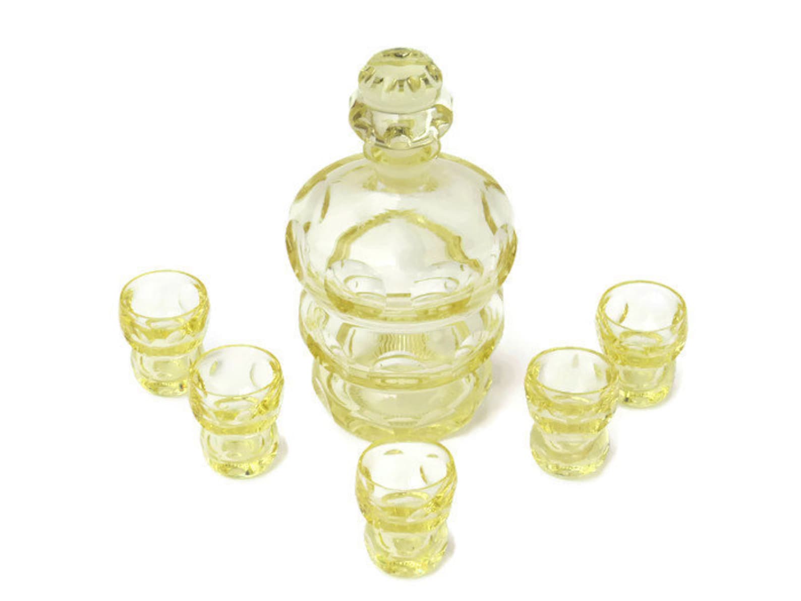 Moser Art Deco Yellow Crystal Glass Decanter Set, Czech Bohemian ...