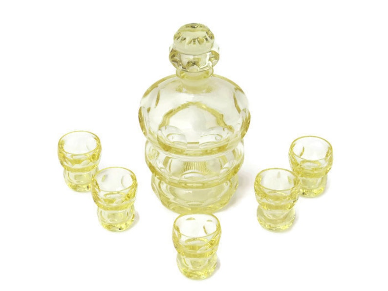 Moser Art Deco Yellow Crystal Glass Decanter Set, Czech Bohemian ...