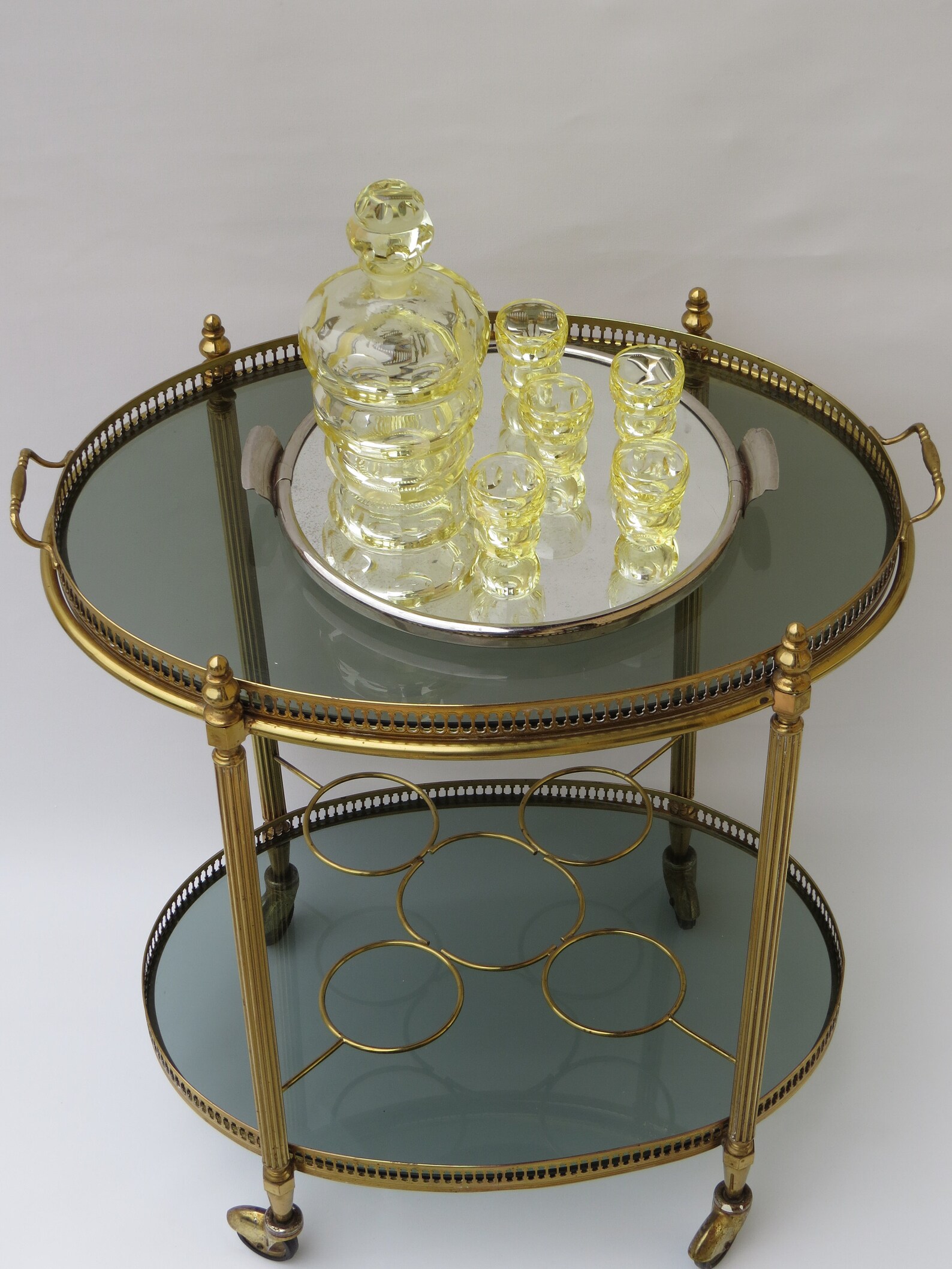 Moser Art Deco Yellow Crystal Glass Decanter Set, Czech Bohemian ...