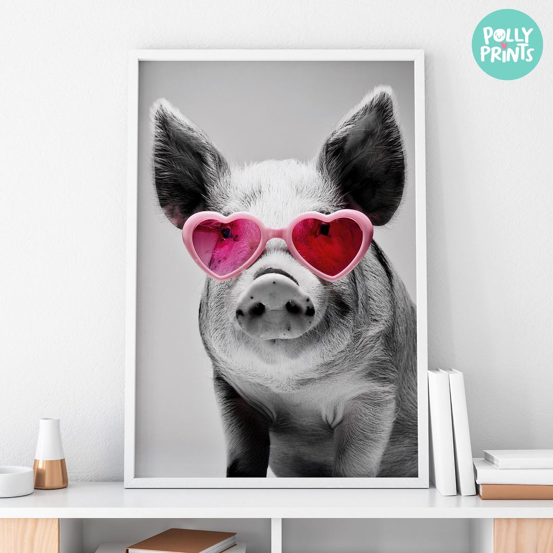 Playful Pink Pig With Shades - Printable Wall Poster - Funny Animal Art ...
