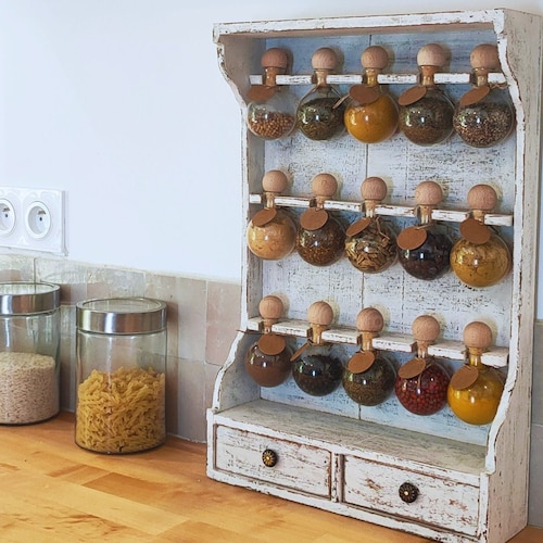 Wooden Spice Rack Vintage Style Kitchen Storage With 20 - Etsy