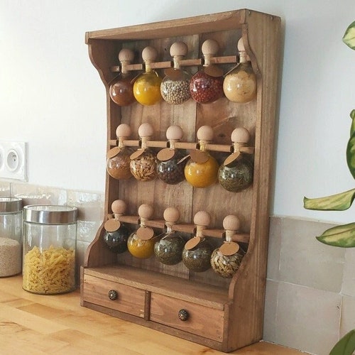 Wooden Spice Rack Vintage Style Kitchen Storage With 20 - Etsy