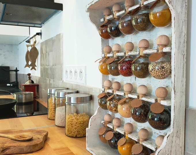 Wooden Spice Rack white Patina Vintage Style Kitchen - Etsy