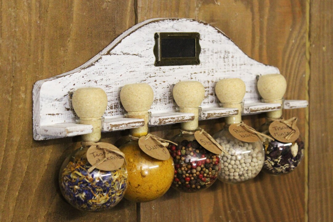 5-spice Wall Shelf (white Patina) - Etsy
