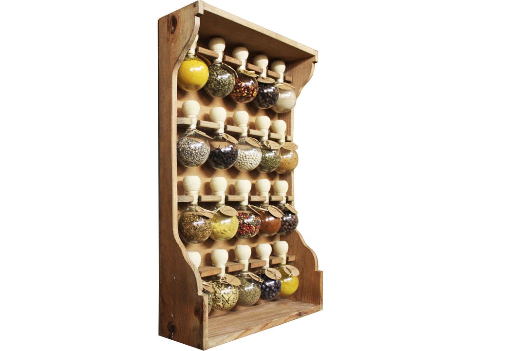 Wooden Spice Rack Vintage Style Kitchen Storage With 20 - Etsy