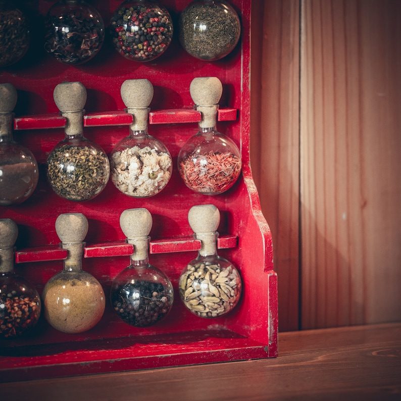 Wooden Spice Rack (red Patina) - Vintage Style Kitchen Storage - With ...