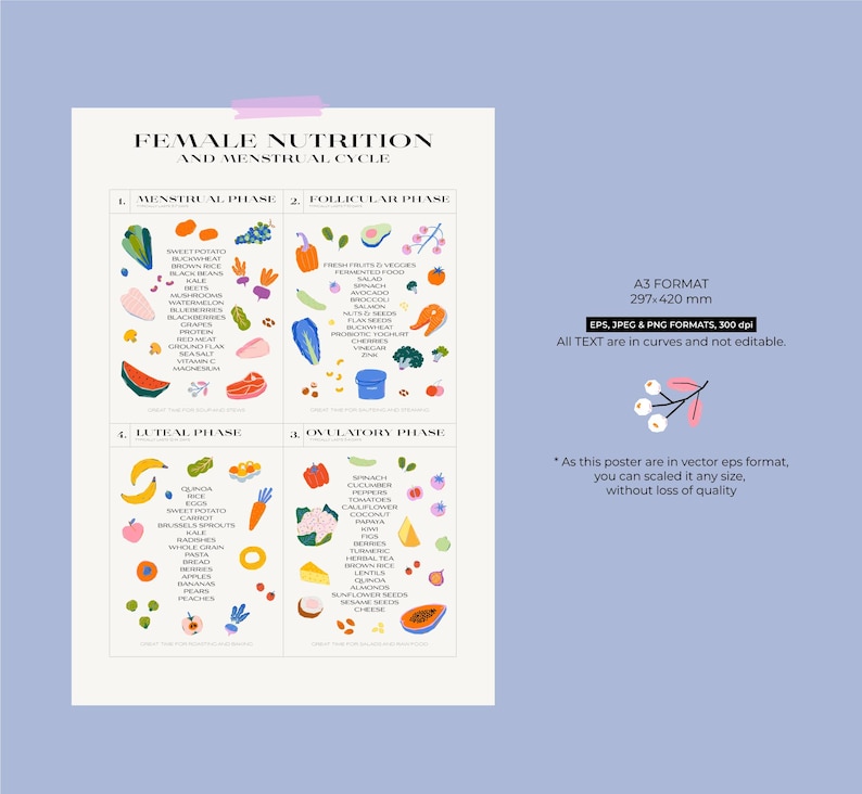 Menstrual Cycle Nutrition Poster, Female Hormone Health Chart Women ...