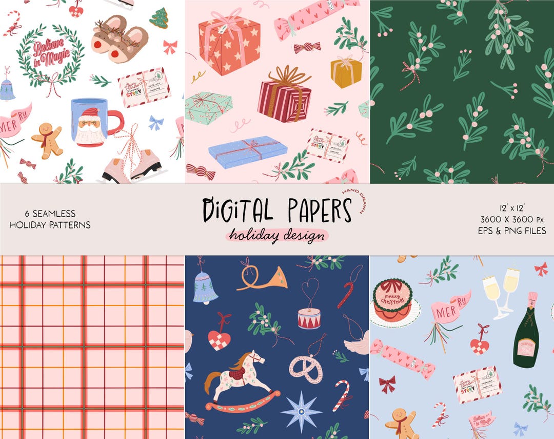 Winter Holiday Digital Papers, Christmas Seamless Pattern, Scrapbook ...