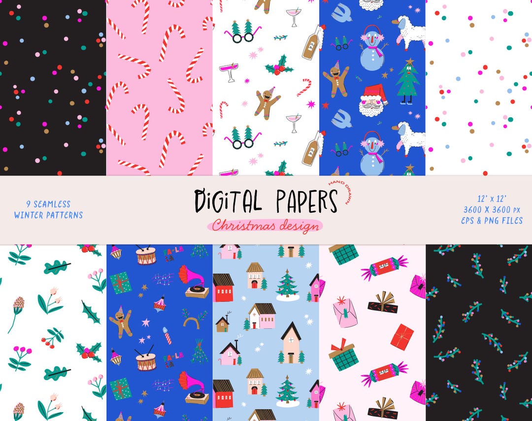 Winter Holiday Digital Papers, Christmas Seamless Pattern, Scrapbook ...