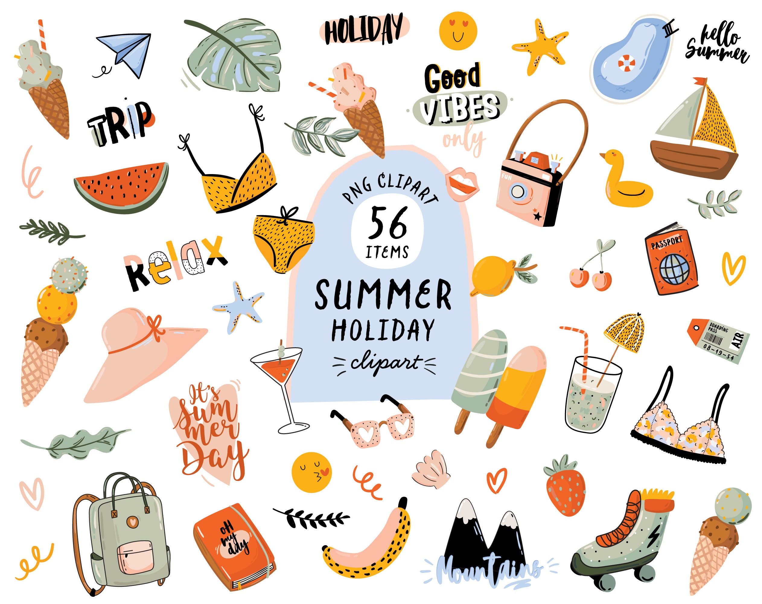 Digital Summer Clipart, Summer Quotes, Trendy Summer Holiday Print ...