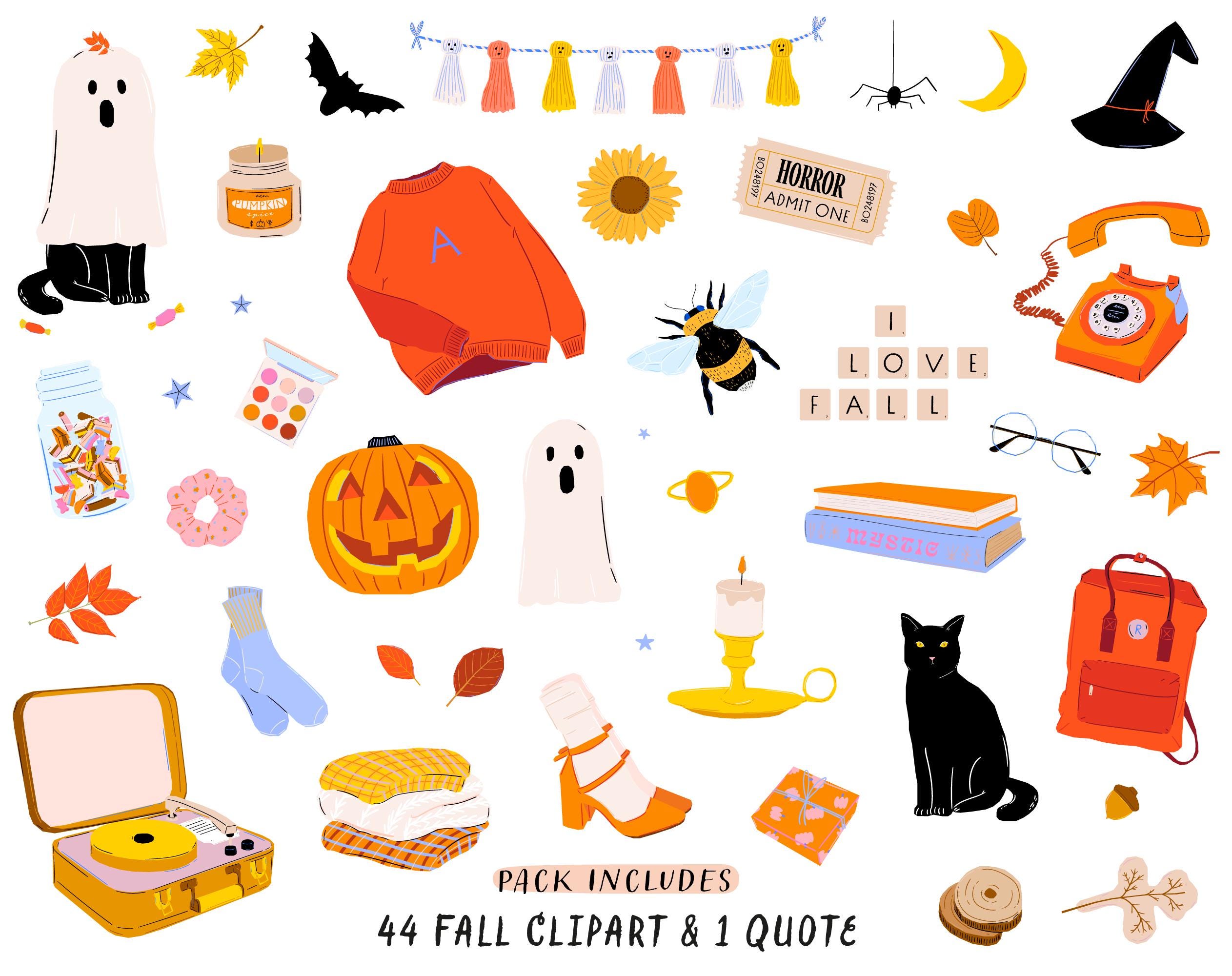 Fall Clipart Cool Autumn Witch Clipart: Halloween Pumpkin Black Cat ...