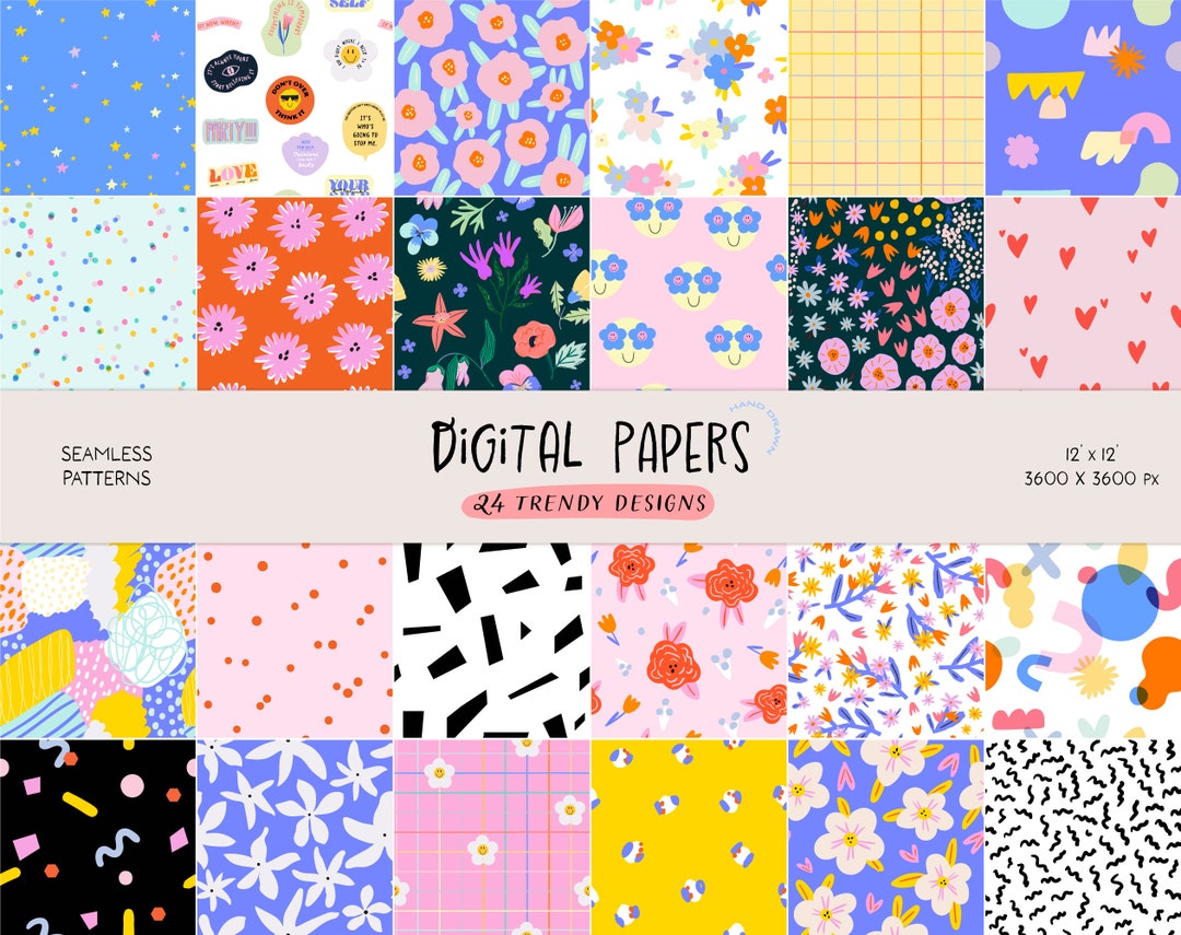 Cute Paper Pack. Digital Seamless Patterns Bundle Abstract Floral ...