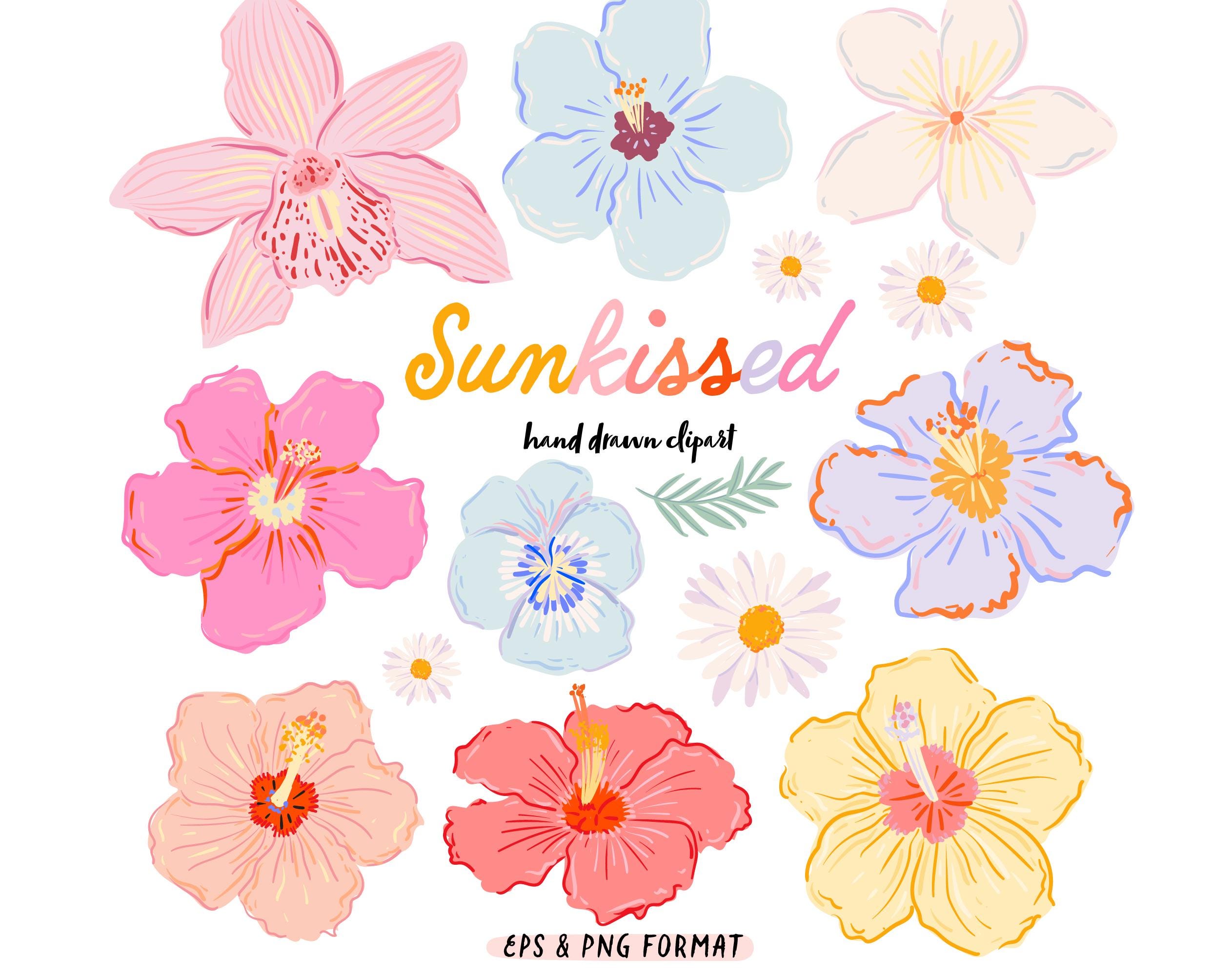 Tropical Flowers Clipart Bundle, Hand Drawn Summer Floral PNG EPS ...