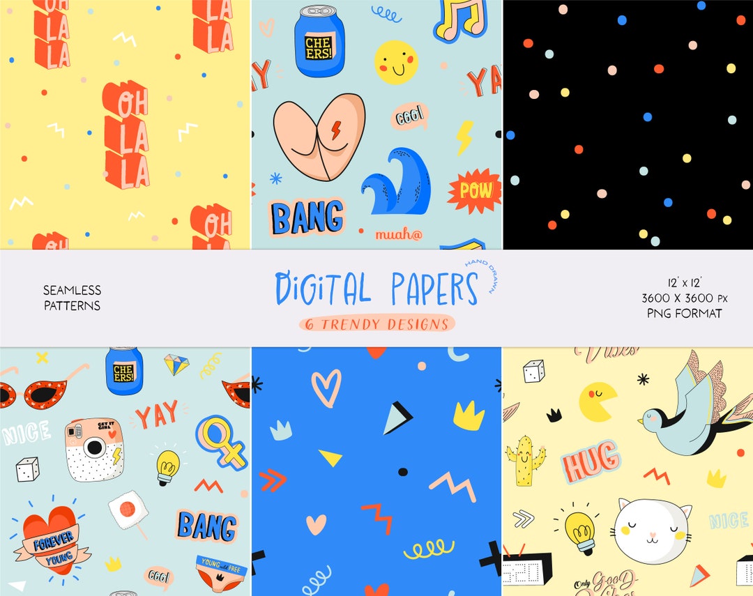 Cute Paper Pack. Digital Seamless Patterns Bundle Abstract Fashion ...