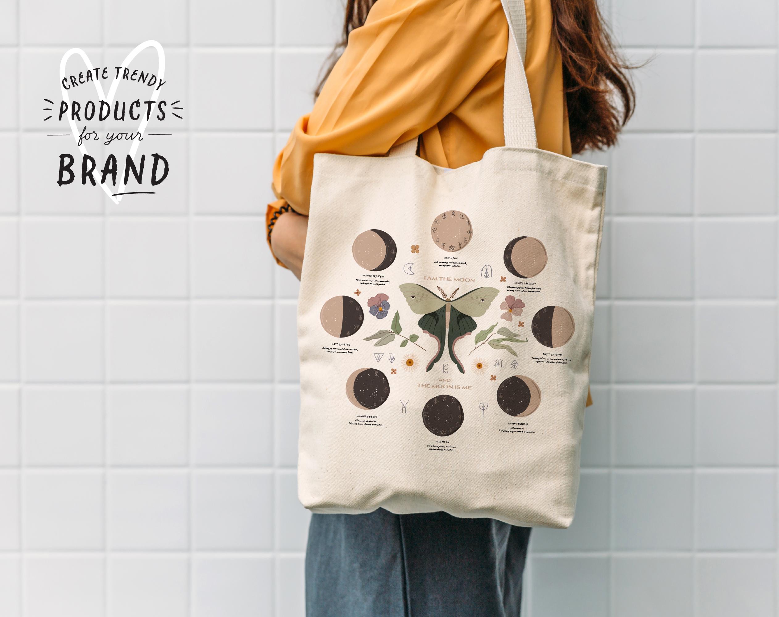 Moon Phases Calendar. Mystery Clipart Runes Butterfly Flowers Celestial ...