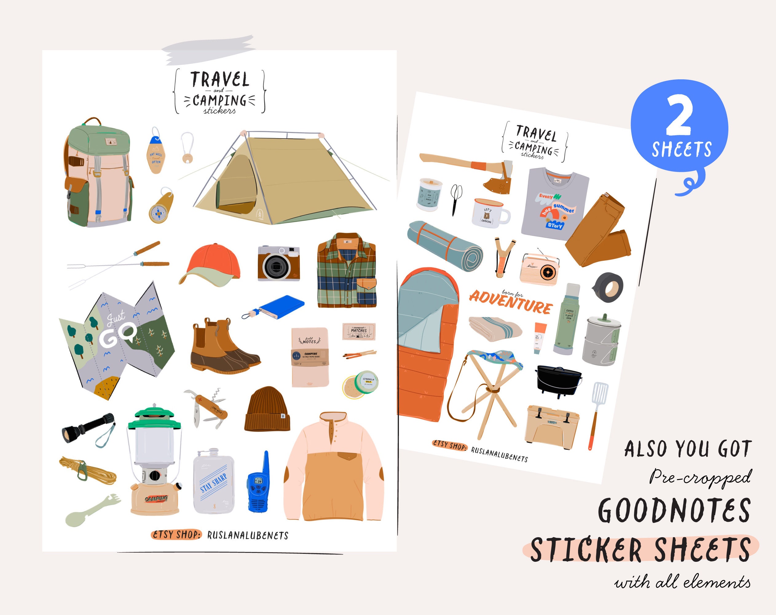 Travel and Camping Digital Clipart, Summer Travel Goodnotes Stickers ...