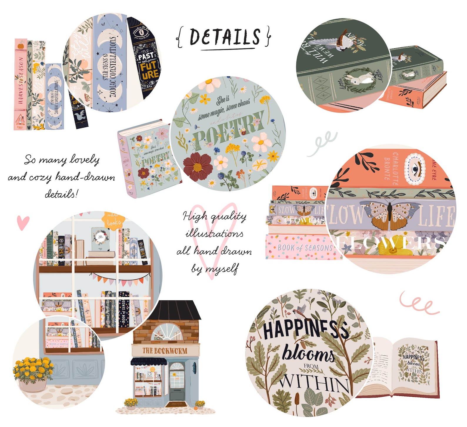 Book Lovers Clipart Bundle, Cozy Bookstore Aesthetic, Bookworms Clipart ...