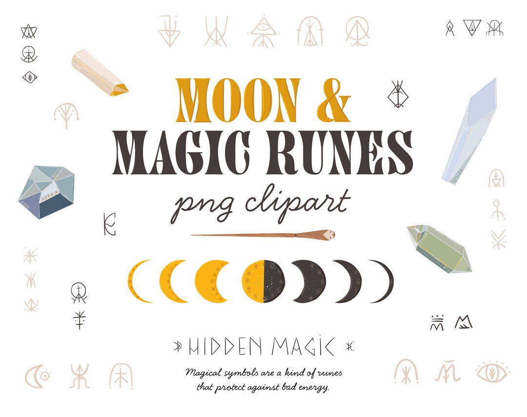 Magic Moon Crystal Runes Celestial Clipart, Feminine Mystery Clipart ...