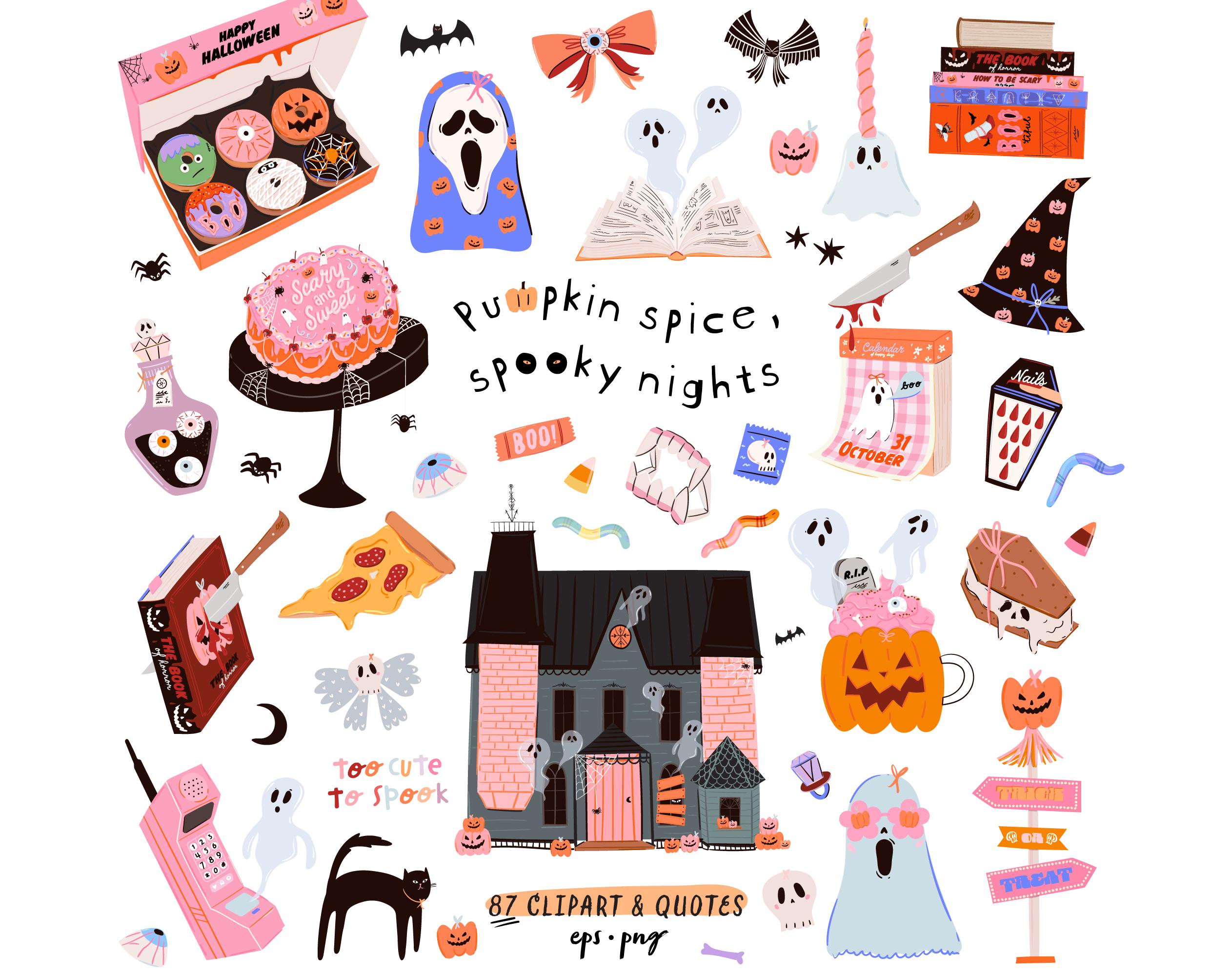 Pastel Halloween Clipart Bundle, Spooky Kawaii Stickers, Retro 90s ...