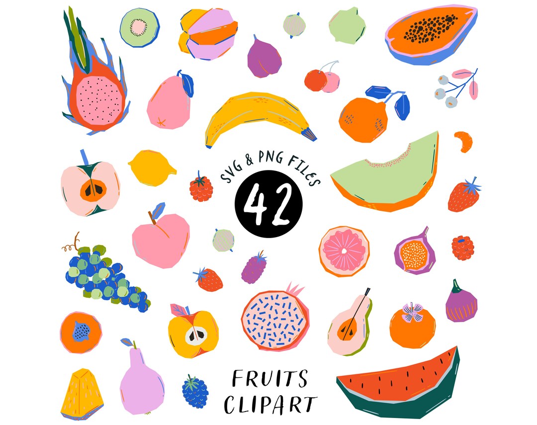 Summer Fruits Clipart Tropic Fruit Banana Strawberries Watermelon Melon ...